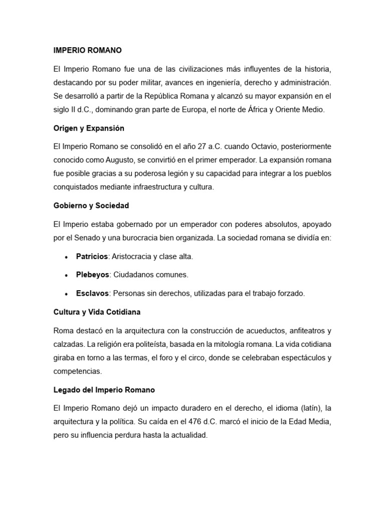 Resumen del Imperio Romano | PDF