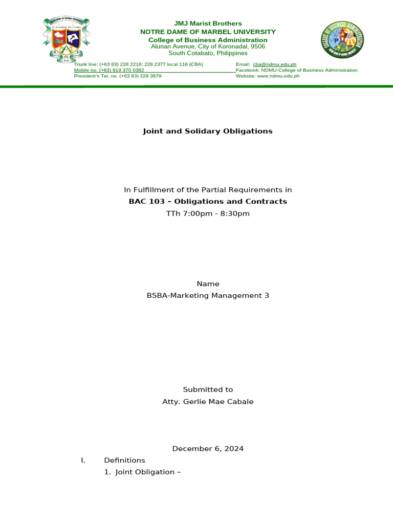 ObliCon December 6 Template | PDF | Debtor | Solidarity