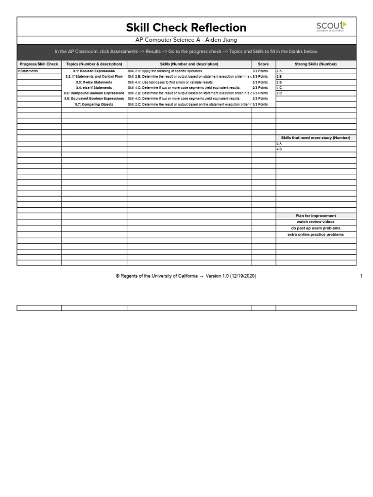 Copy of Copy of AP Classroom Reflection Sheet - Skill Check Reflection-2 | PDF | Computer ...