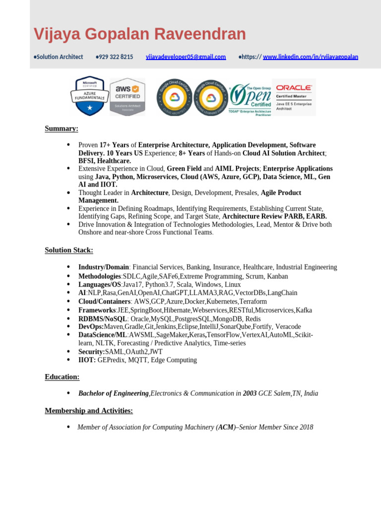 Vijaya Gopalan Raveendran | PDF | Cloud Computing | Java (Programming Language)