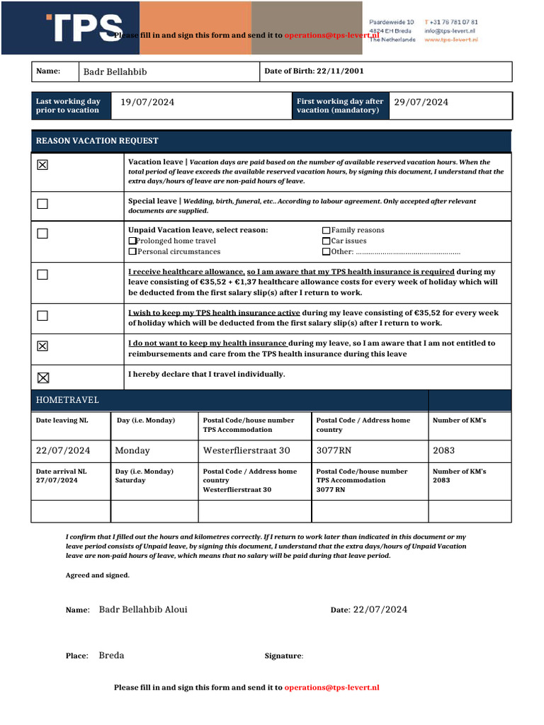 Vacation Request Form for TPS Employees | PDF | Business Law