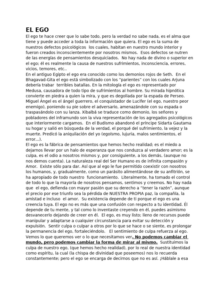 El Ego | PDF | Amor | Tolerancia