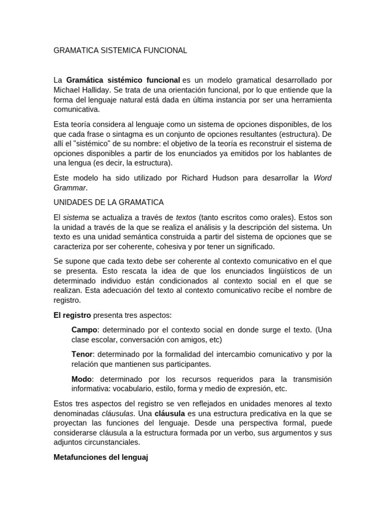 Gramática Sistémica Funcional: Claves y Aplicaciones | PDF ...
