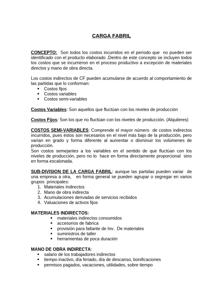 Carga Fabril: Costos y Control en Producción | PDF | Presupuesto ...