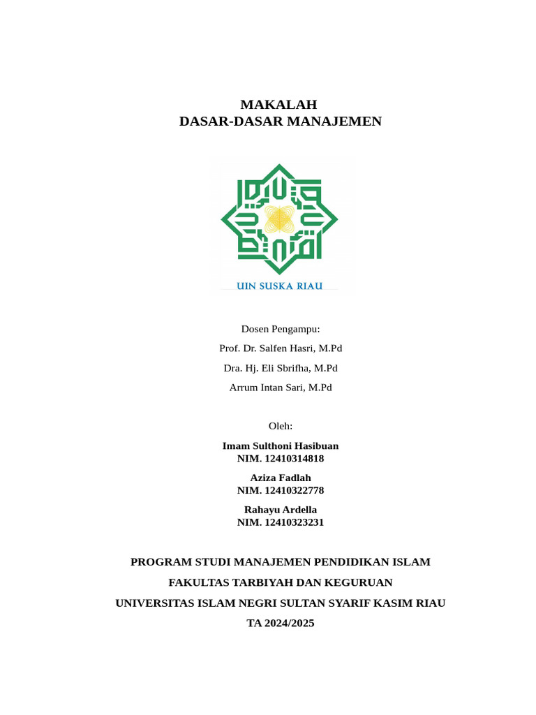 Makalah Dasar Dasar Manajemen 2 | PDF