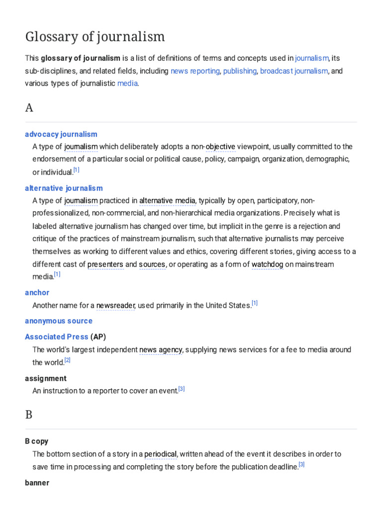 Glossary of Journalism - Wikipedia | PDF | Journalism | News