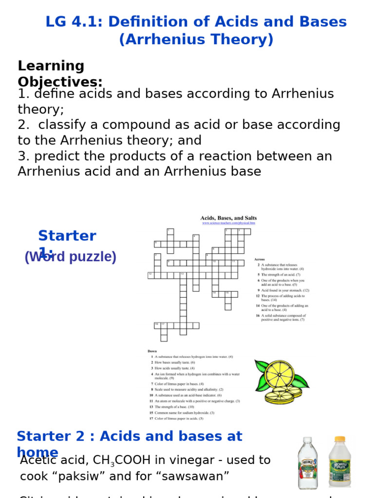 LG 4.1 Arrhenius Acids Amd Bases | PDF | Acid | Dissociation (Chemistry)
