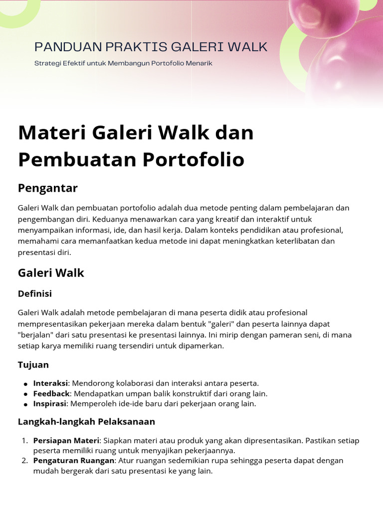 Panduan Galeri Walk dan Portofolio | PDF