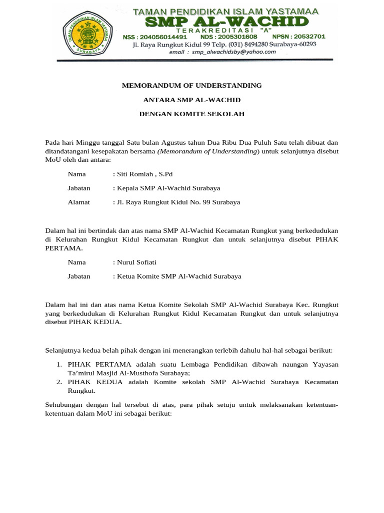 MOU Dengan Komite | PDF