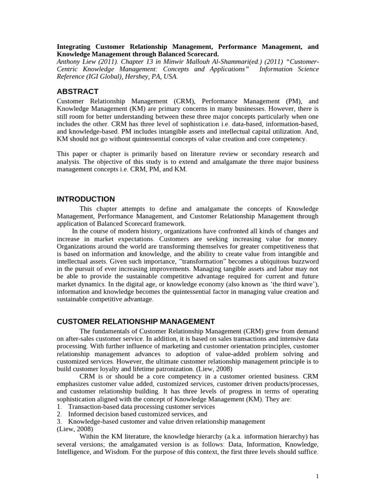 Integrating Customer Relationship Manage (1) | PDF | Strategic ...