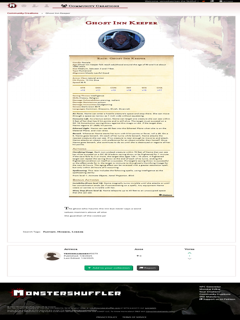 Ghost Inn Keeper - D&D 5e | PDF | Role Playing Games | Tabletop Games