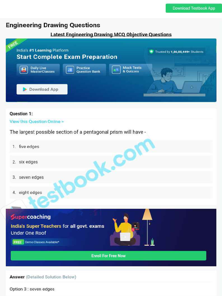 MCQ On Engineering Drawing 5eea6a1439140f30f369f2cd | PDF