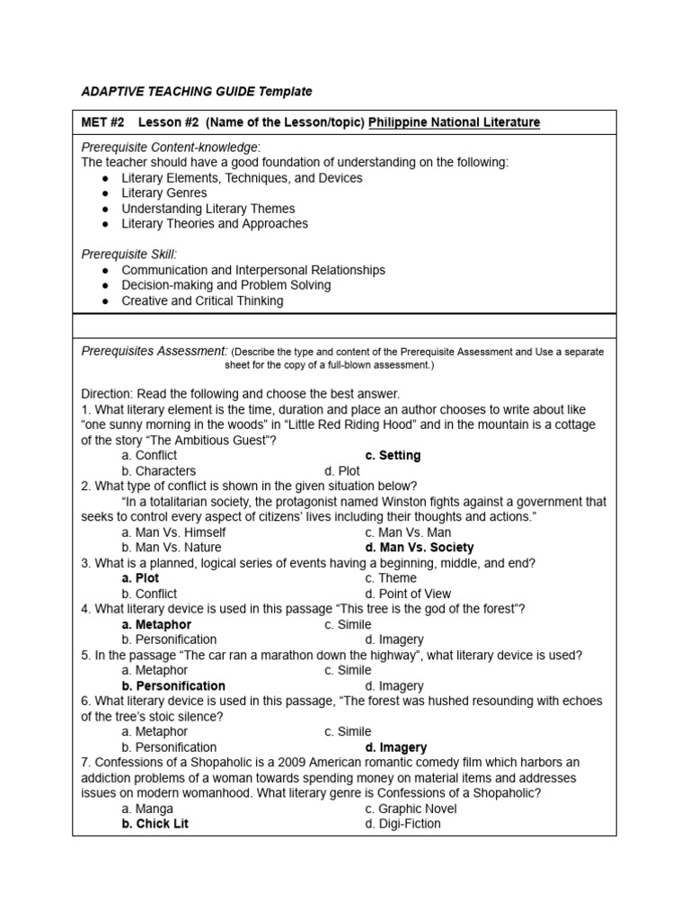 ADAPTIVE TEACHING GUIDE Template - Docx 1 | PDF | Emotions | Thought