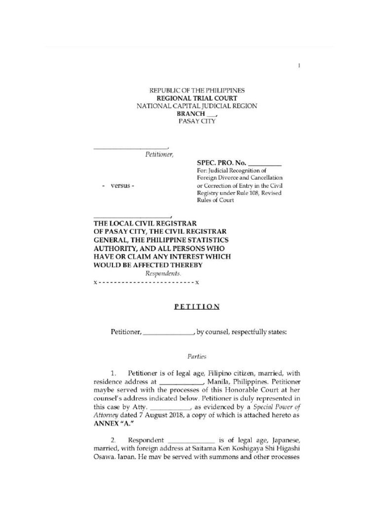 Petition For Enforcement of Foreign Judgement | PDF