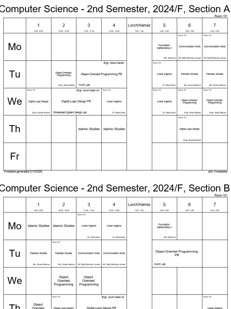 BSCS BSAI BSCY BSDS BSBIS Final Updated Timetable Even Spring 2025 ...