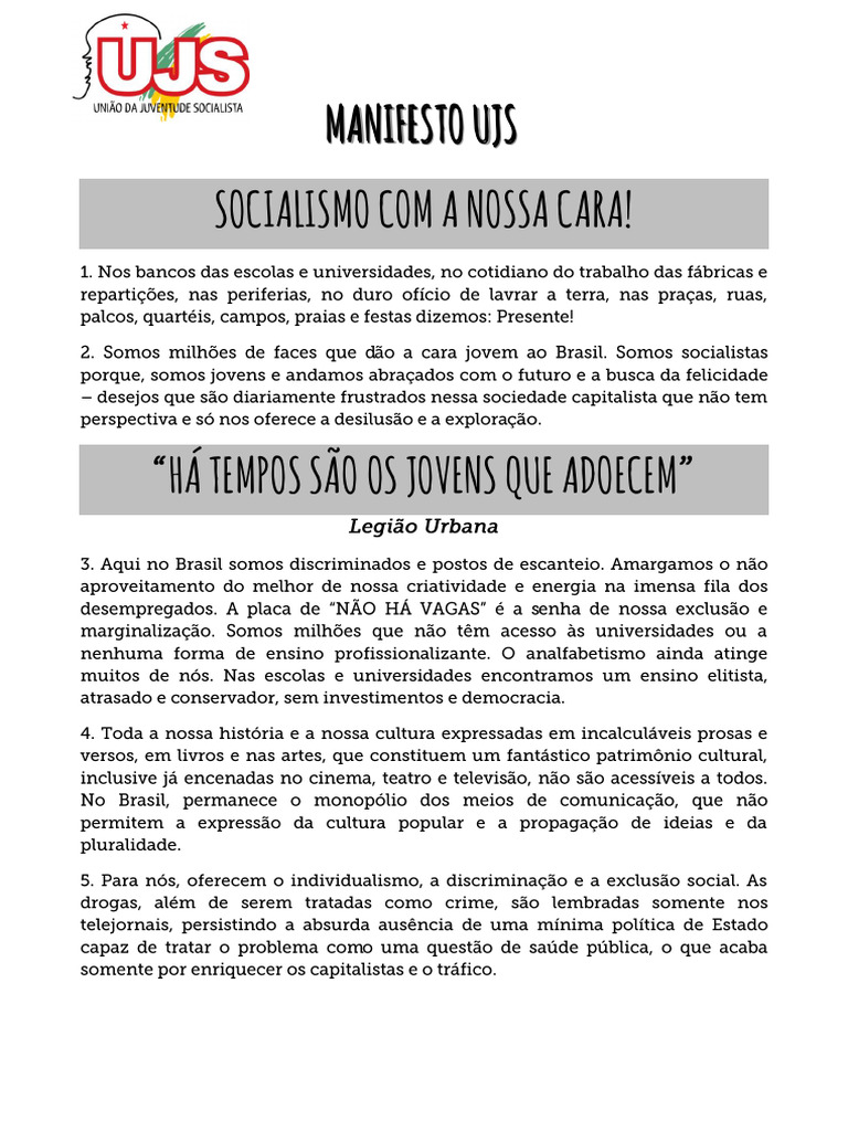 Manifesto Ujs | PDF