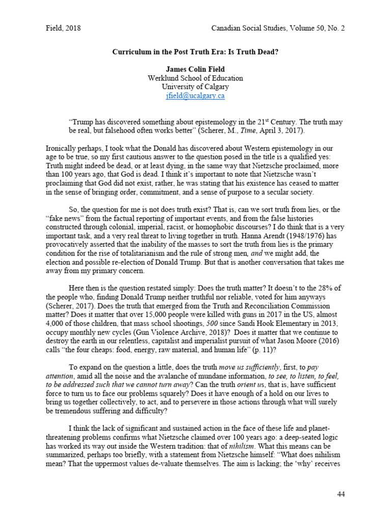 Curriculum in The Post Truth Era Is Trut | PDF | Truth | Love