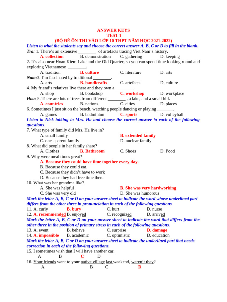 ANSWER KEY 1 | PDF