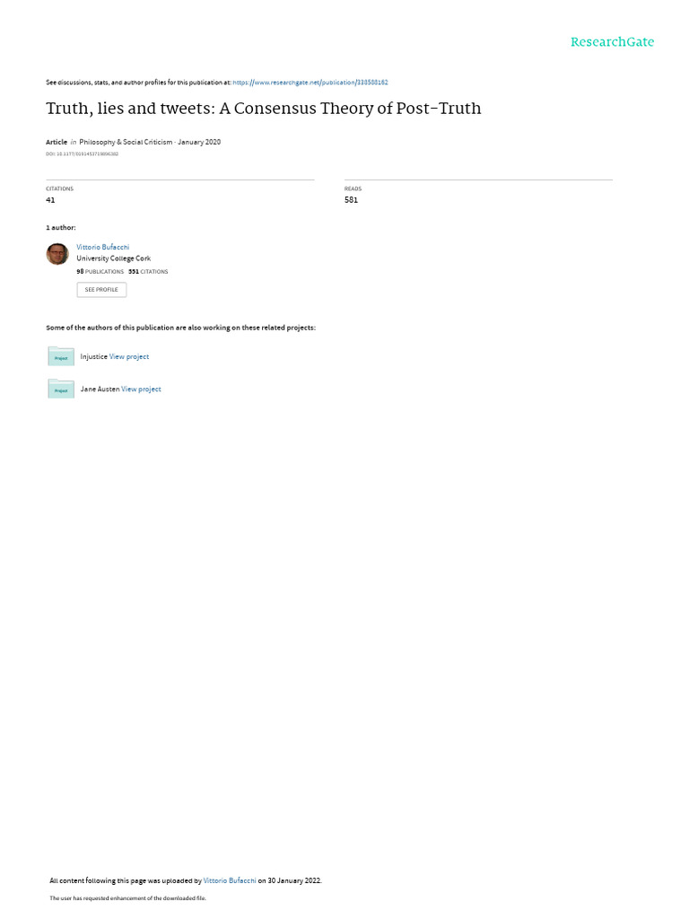 Truth, Lies and Tweets A Consensus Theory of Post-Truth | PDF | Truth ...