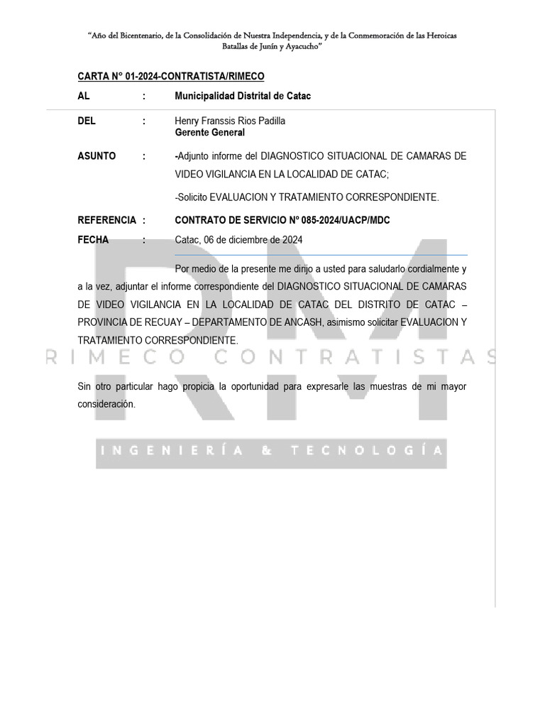 Carta de Presentacion Catac | PDF