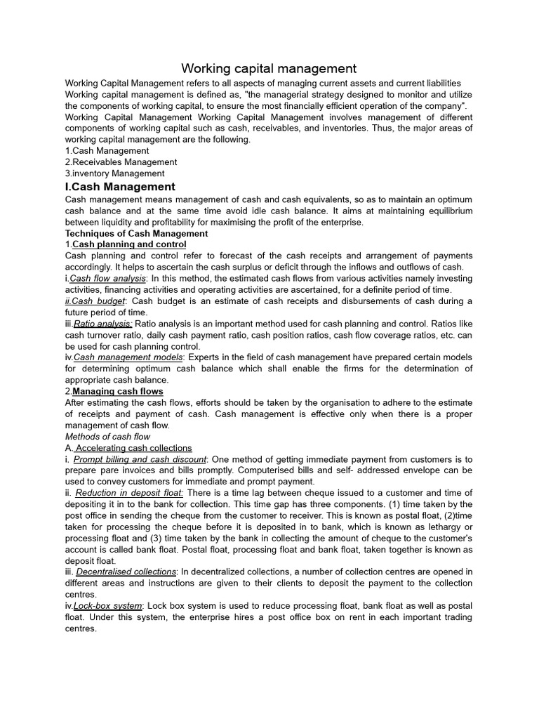 Working Capital Management | PDF | Working Capital | Finance & Money ...