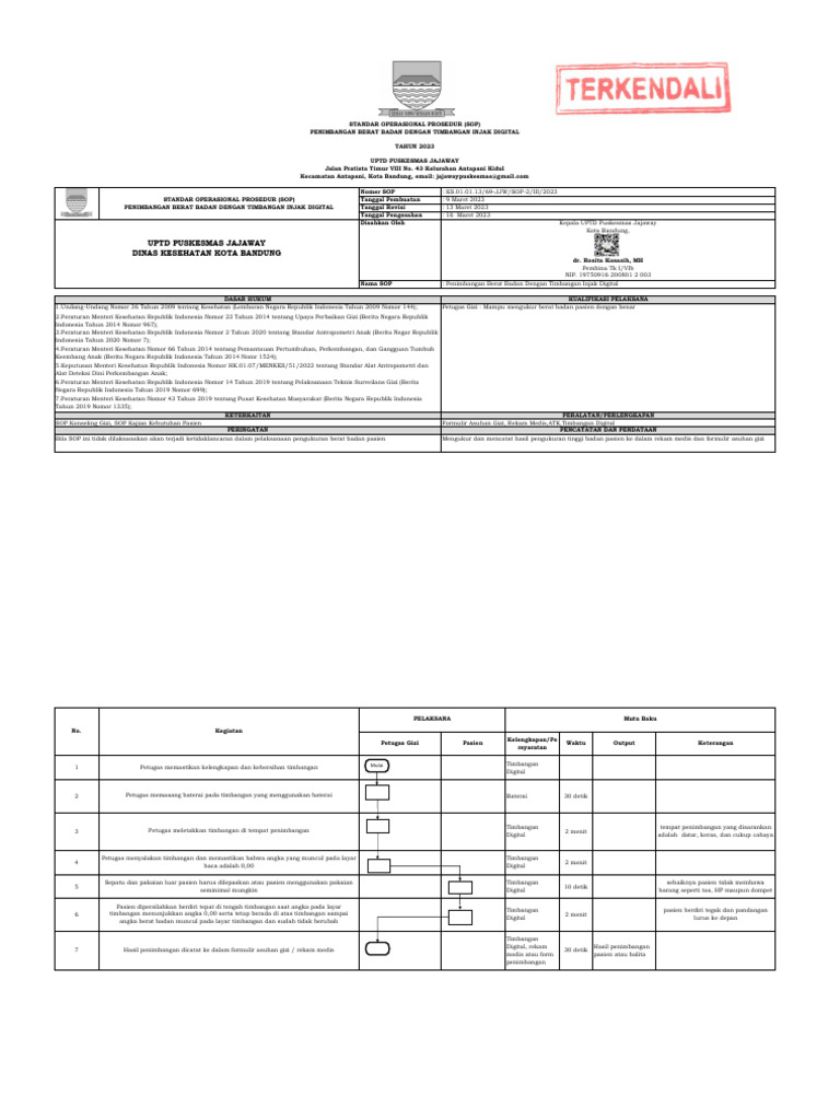 4. SOP Penimbangan Berat Badan Dengan Timbangan Injak Digital | PDF