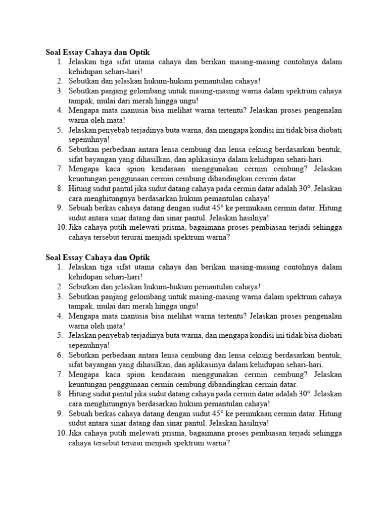 Latihan Soal Optik | PDF