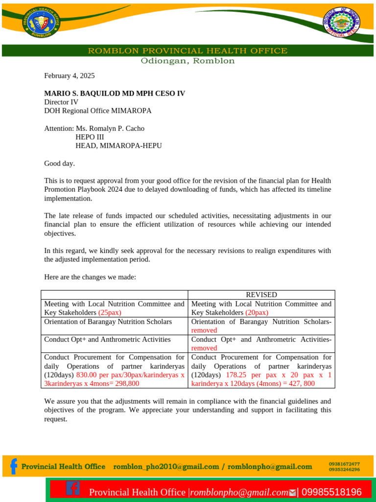 Letter For Revised Wfp-Revised | PDF