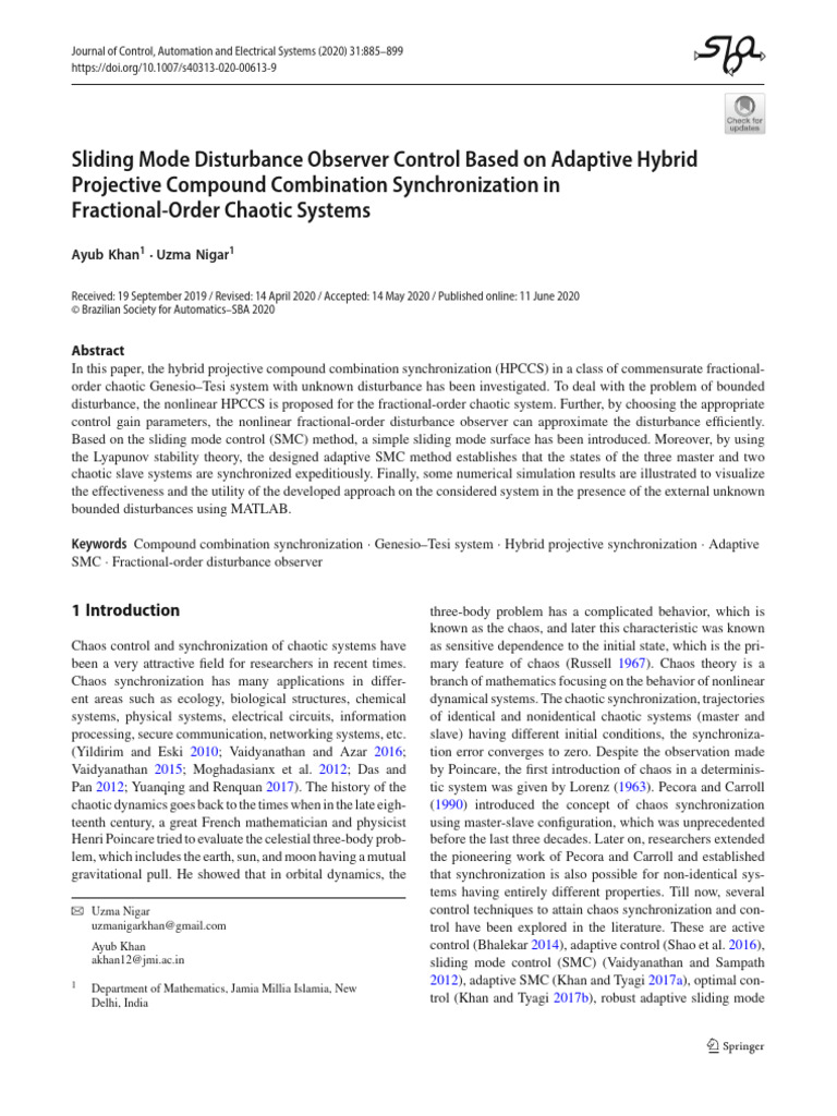 Sliding Mode Disturbance Observer Control Based On Adaptive Hybrid ...