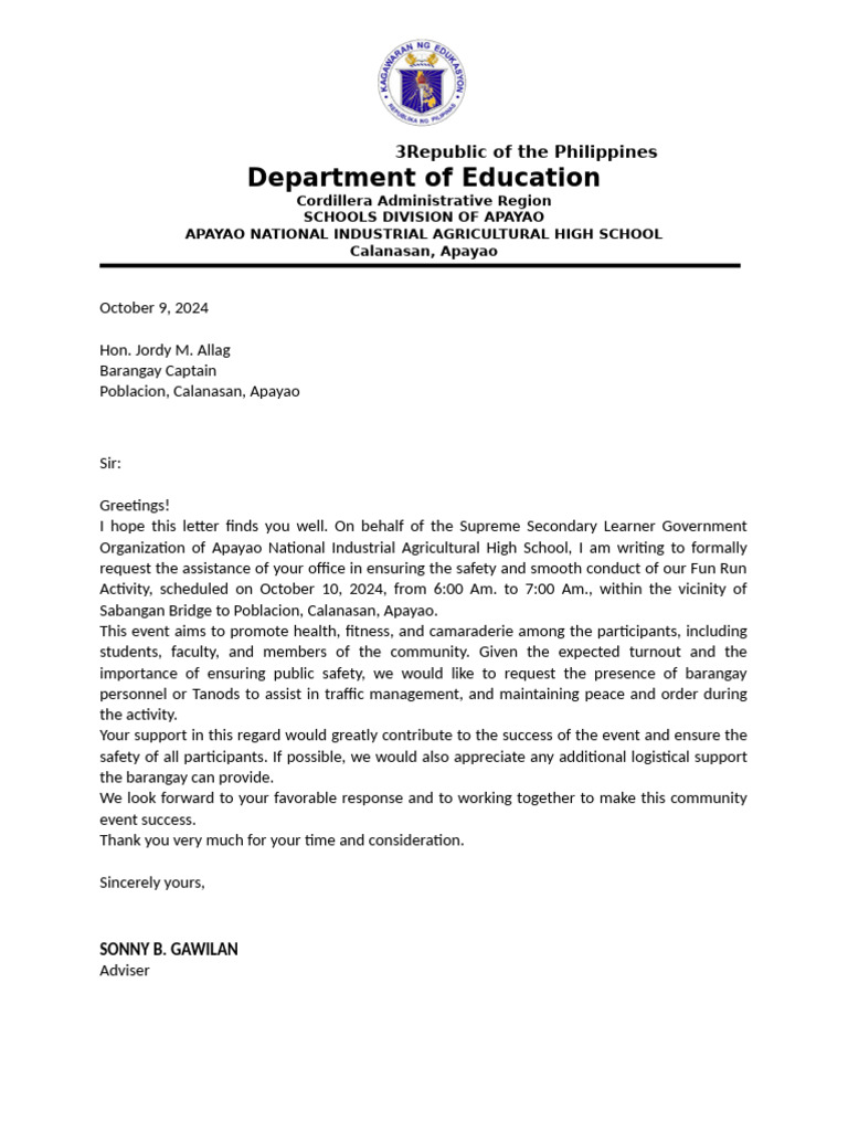 Request to barangay captain | PDF