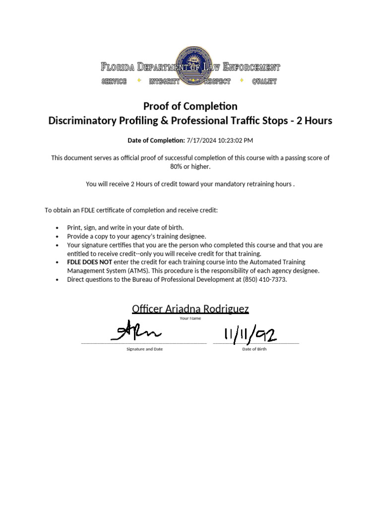 Profiling & Traffic Stops Cert | PDF