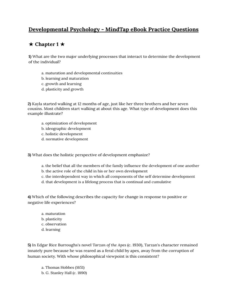 Developmental Psychology - MindTap Practice Questions | PDF | Zygosity ...