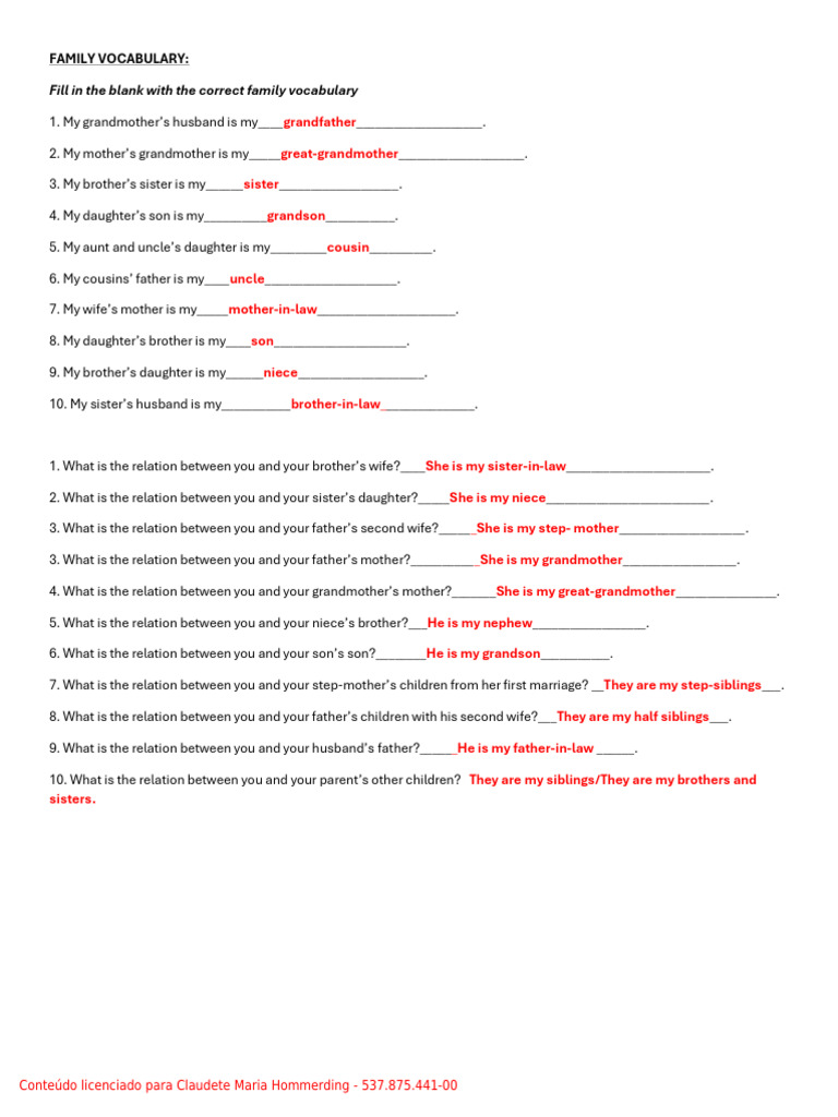 Family Relationship Vocabulary Guide | PDF