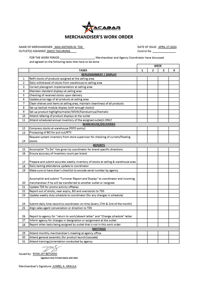 Diser Work Order Form 1 3 | PDF | Inventory | Warehouse