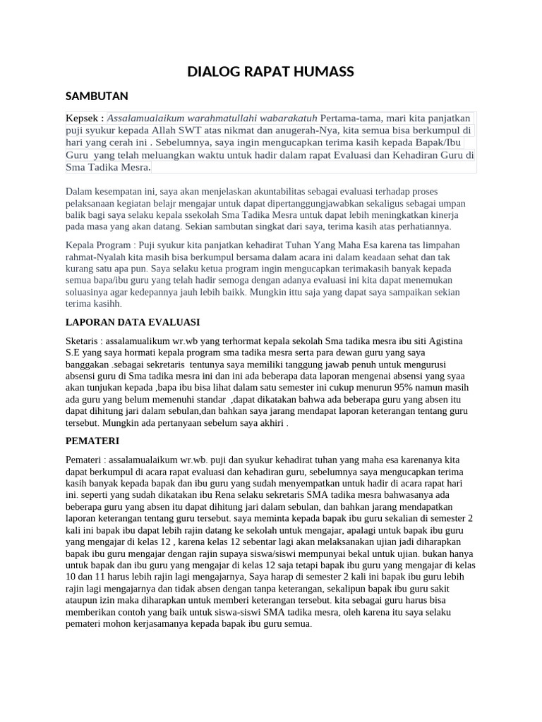 DIALOG RAPAT HUMASS 11 | PDF