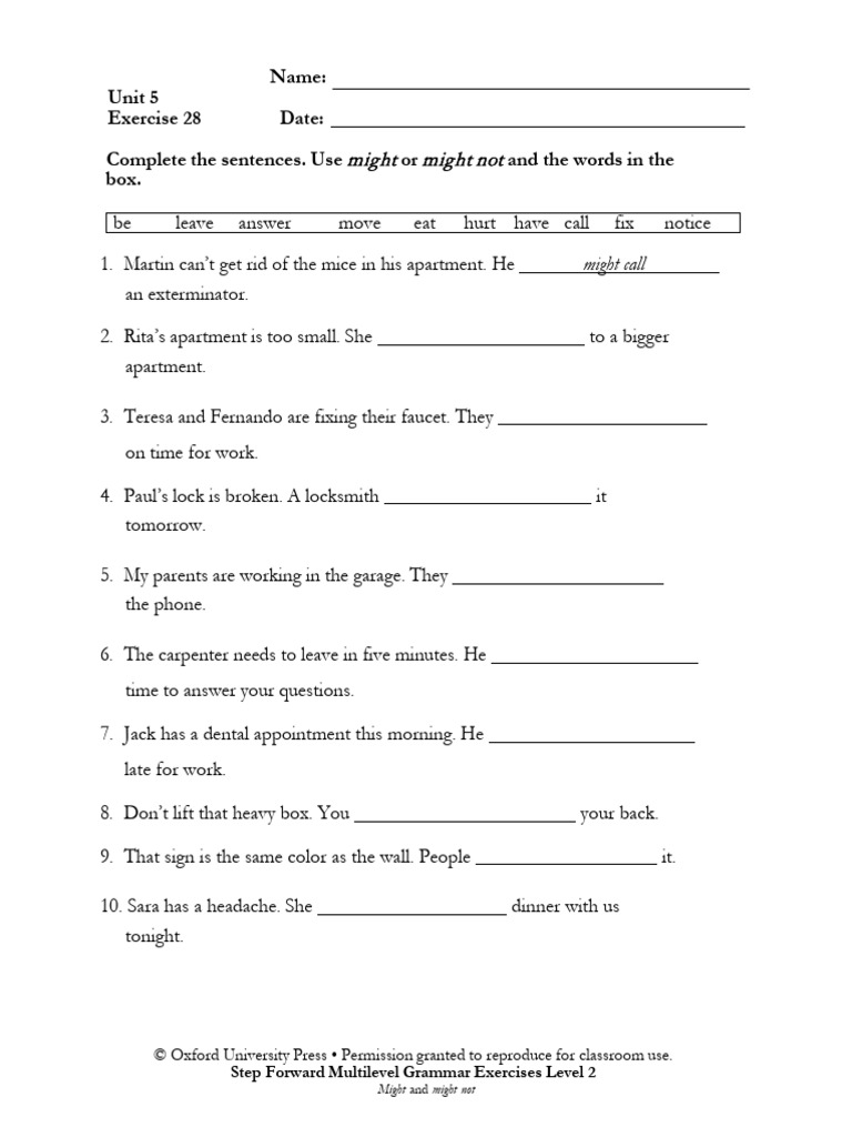Step Forward 2 Unit 5 Might and Might Not On Level Worksheet | PDF