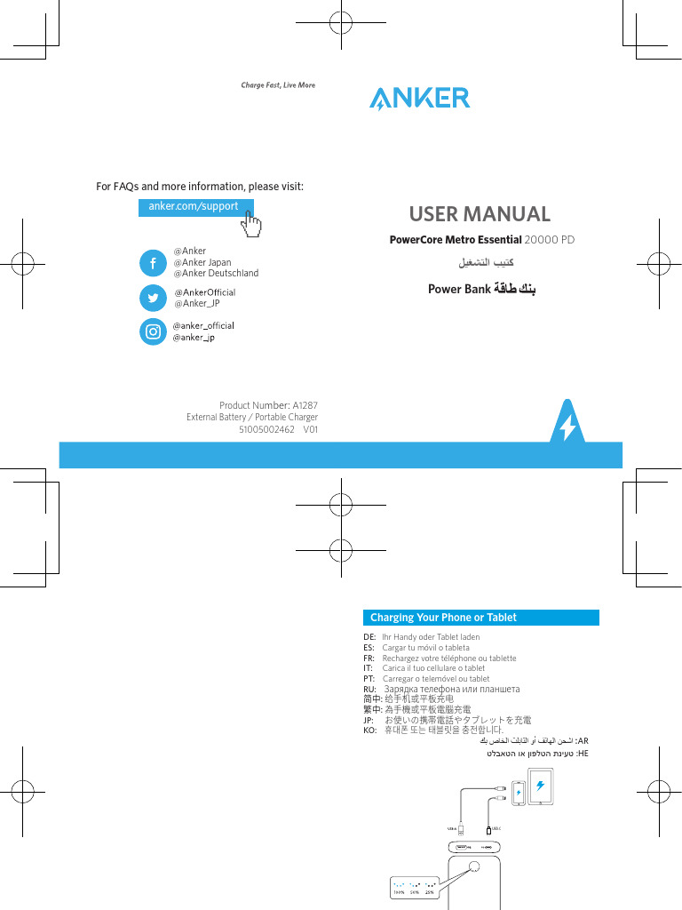 A1287 Anker 525 Power Banks (PowerCore 20K) User Manual | PDF