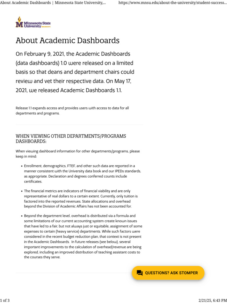 About Academic Dashboards _ Minnesota State University, Mankato | PDF | Computing