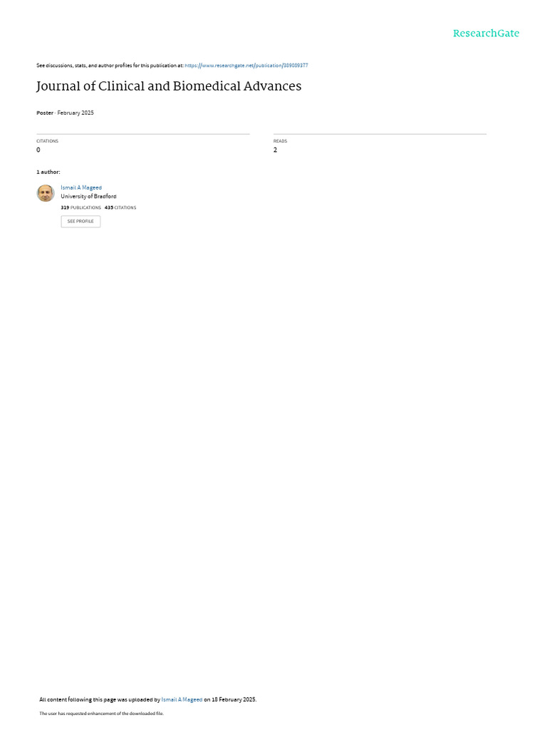 Journal of Clinical and Biomedical Advances: February 2025 | PDF
