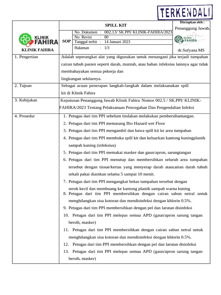 Prosedur Spill Kit Klinik Fahira | PDF