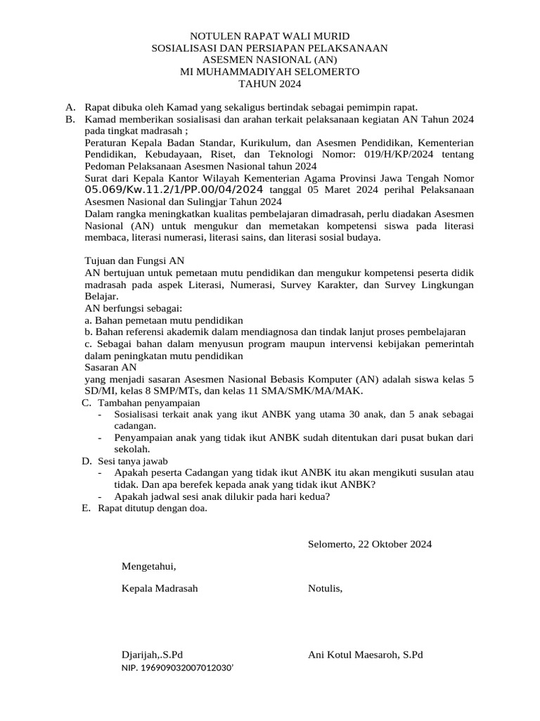 Notulen Rapat Wali Murid | PDF