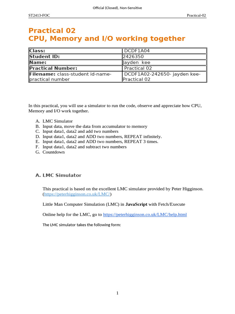 DCDF1A04-2426350 - Jayden Kee - Practical 02 | PDF | Input/Output | Central Processing Unit