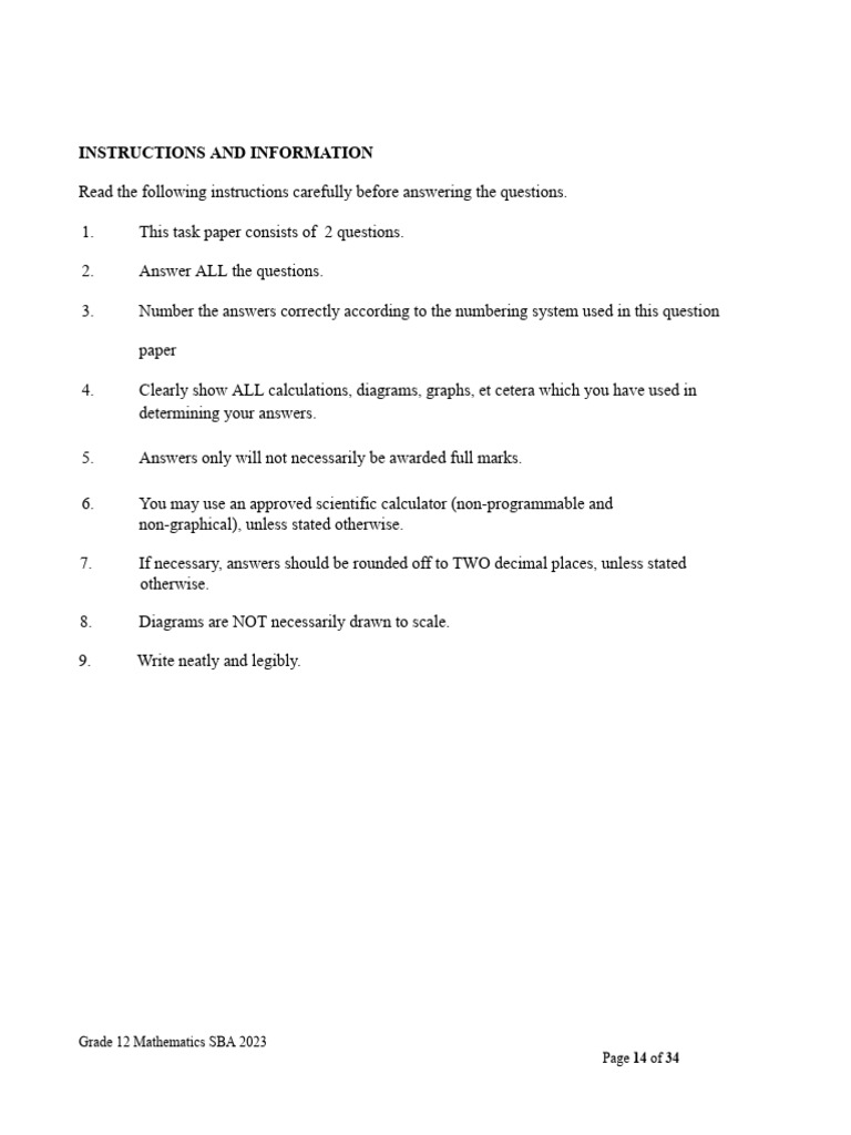 2023 SBA MATHEMATICS GRADE 12 (1).docx (3) | PDF | Geometry ...