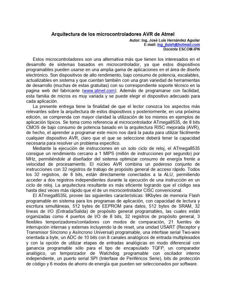 4 Introducción A La Arquitectura de Los Atmel | PDF | Poco | Microcontrolador
