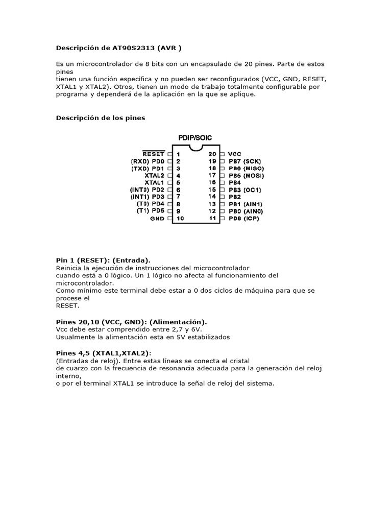 6 Descripción de AT90S2313 | PDF | Microcontrolador | Poco