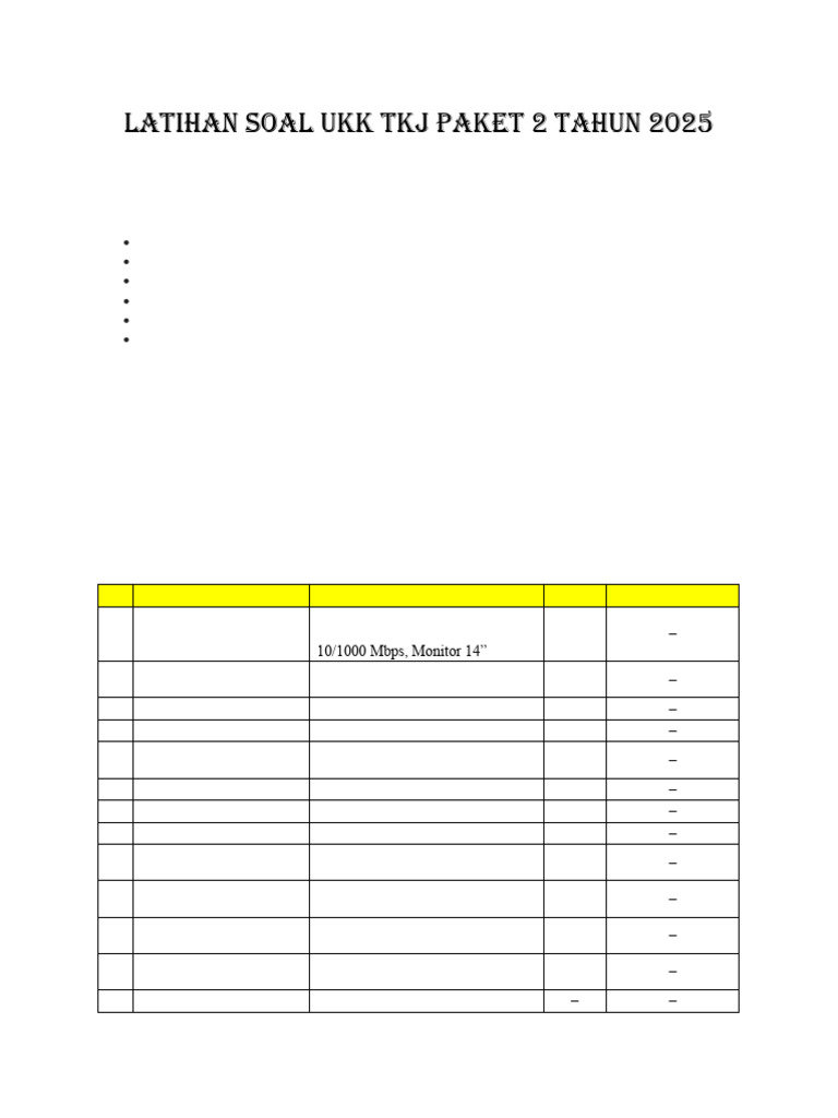 Latihan Soal UKK TKJ 2025: Keamanan & Routing | PDF