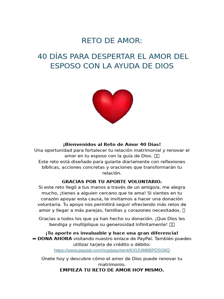 Reto de Amor 40 Días para Despertar El Amor Del Esposo Con La Ayuda de ...