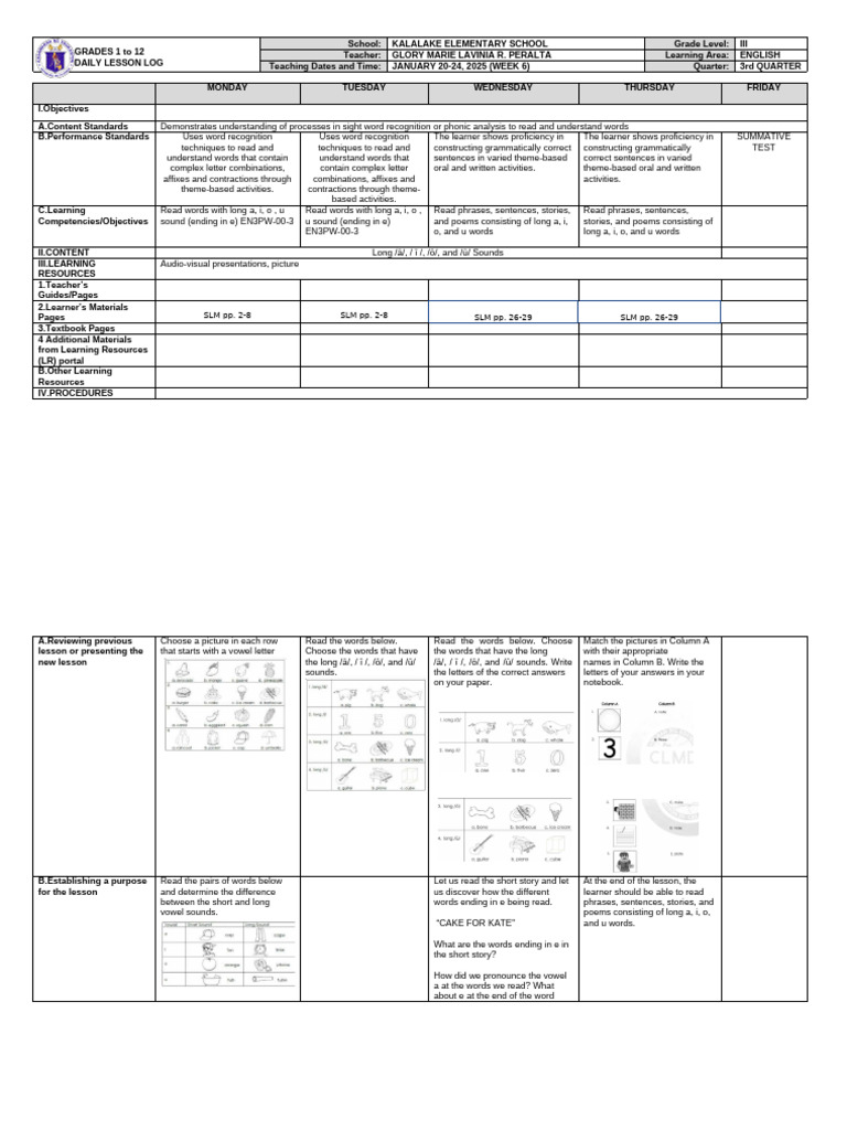 Grade 3 English Lesson Plan | PDF | Vowel | Word