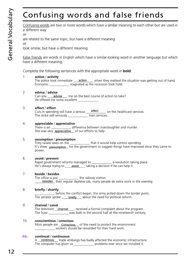 Confusing Words and False Friends Guide | PDF | Economies