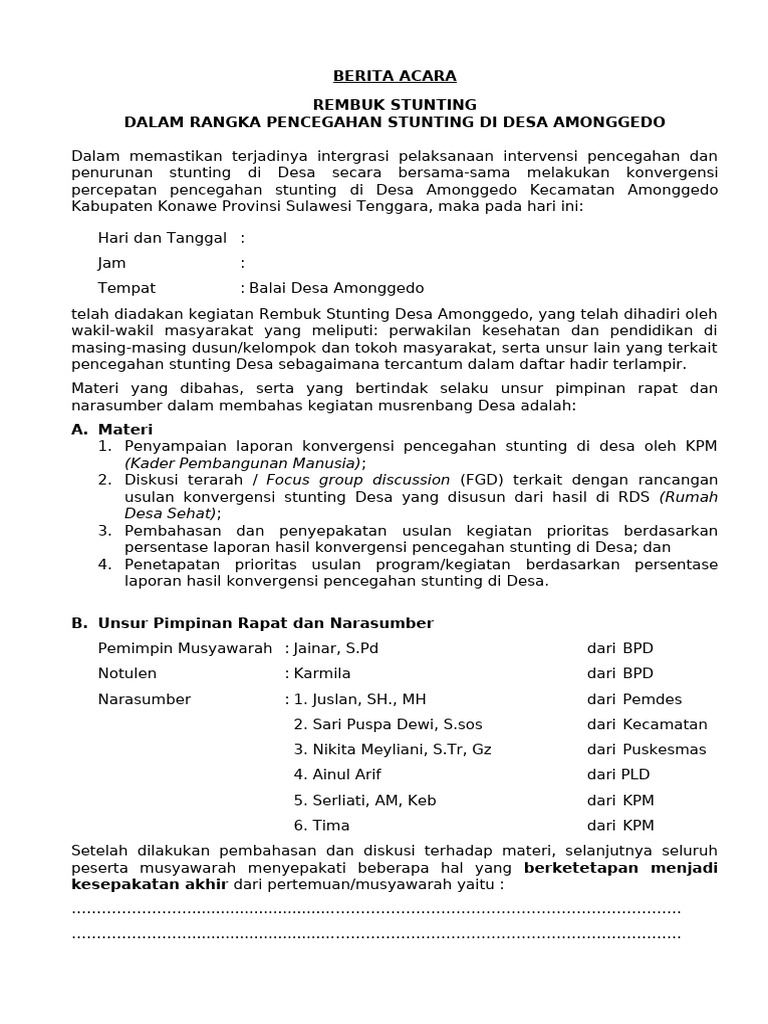 BA. Rembuk Stunting Desa Amonggedo | PDF